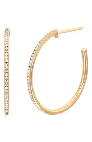 Ef Collection Half Diamond Hoop Earrings - Yellow Gold