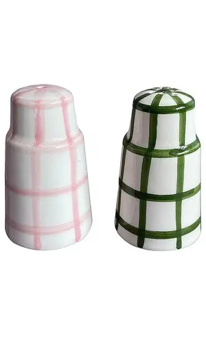 VAISSELLE Salt N' Pepa Salt & Pepper Dispenser In Ivory - White  Pink & White  Forest Green Gingha