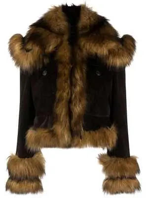 Dsquared2 Faux-Fur Trim Corduroy Cotton Jacket In Brown - 40% Off