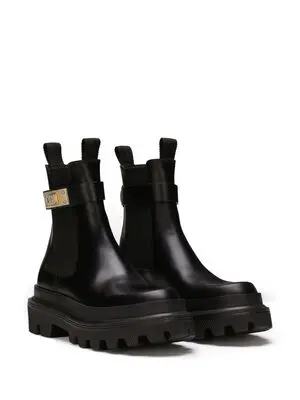 Dolce & Gabbana Branded-strap Leather Chelsea Boots - Black