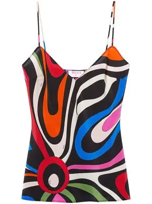 Emilio Pucci Marmo-print Silk Top Blue