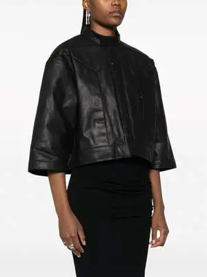Rick Owens Cropped Leather Jacket - Black