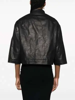 Rick Owens Cropped Leather Jacket - Black