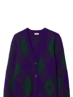Burberry Argyle Intarsia Wool Cardigan - Purple