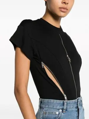 MUGLER Zip-detail Short-sleeve Bodysuit