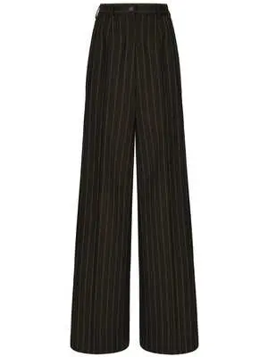 Dolce & Gabbana Pinstriped Wide-leg Trousers - Black