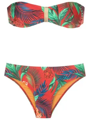 LYGIA & NANNY Ester Botanical-print Bandeau Bikini - Red
