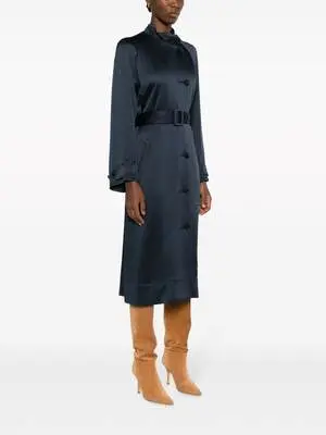 10 CORSO COMO Double-breasted Belted Satin Coat - Blue