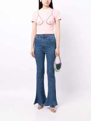 AREA Crystal-embellished Cup-chain T-shirt - Pink