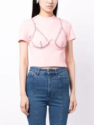 AREA Crystal-embellished Cup-chain T-shirt - Pink