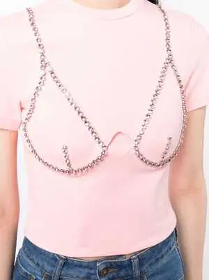 AREA Crystal-embellished Cup-chain T-shirt - Pink