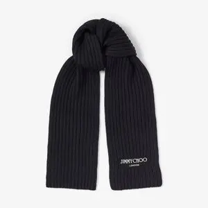 JIMMY CHOO Yukiko Black Cashwool Knit Scarf - Black/ecru