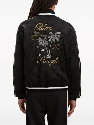 Palm Angels Logo-embroidered Quilted Jacket - Black