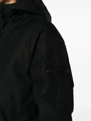 Stone Island Garment-dyed Cotton Hooded Jacket - Black