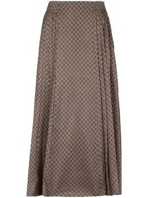 Balmain Monogram-print Pleated Midi Skirt