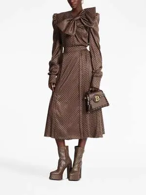 Balmain Monogram-print Pleated Midi Skirt
