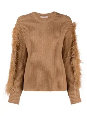 TWINSET Feather-trim Ribbed-knit Jumper