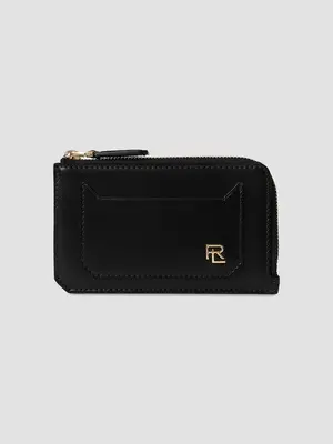 Ralph Lauren Rl Box Calfskin Zip Card Case - Black