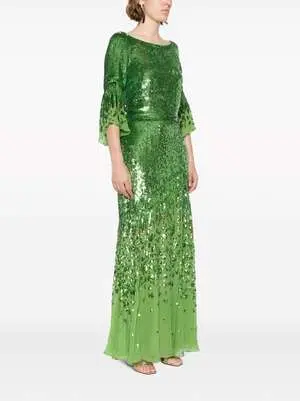 TEMPERLEY LONDON Celestial Sequin Maxi Dress - Green