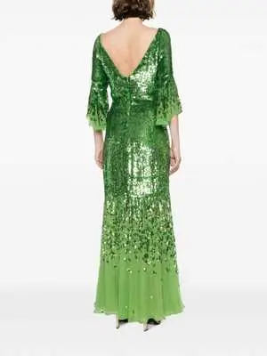 TEMPERLEY LONDON Celestial Sequin Maxi Dress - Green