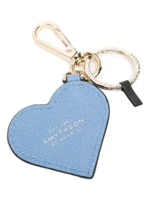 Smythson Heart Leather Keyring - Blue