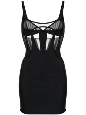 MUGLER Tulle-paneled Jersey Corset Minidress - Black
