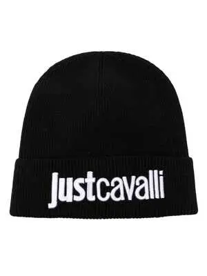 Just Cavalli Logo-embroidered Ribbed-knit Beanie - Black