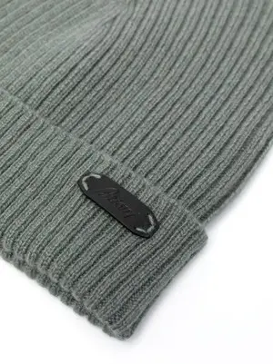 Brioni Logo-patch Ribbed-knit Beanie - Green