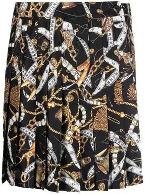 Moschino Silk Chain-link Print Knife-pleat A-line Skirt