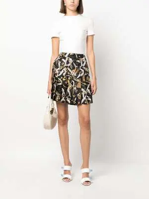 Moschino Silk Chain-link Print Knife-pleat A-line Skirt