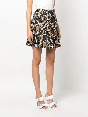 Moschino Silk Chain-link Print Knife-pleat A-line Skirt