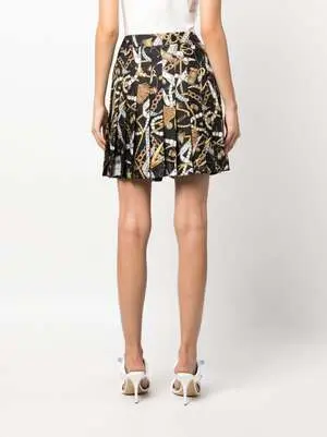Moschino Silk Chain-link Print Knife-pleat A-line Skirt