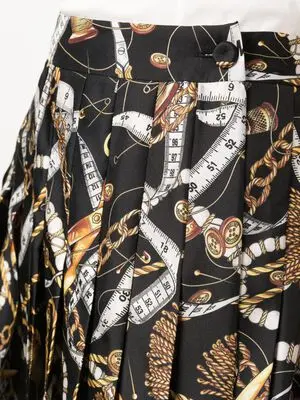 Moschino Silk Chain-link Print Knife-pleat A-line Skirt