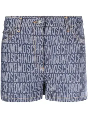 Moschino Monogram Jacquard Denim Shorts - Blue