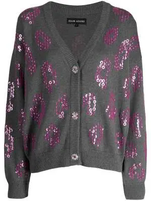 IZAAK AZANEI Sequin-embellished Cotton Cardigan - Grey
