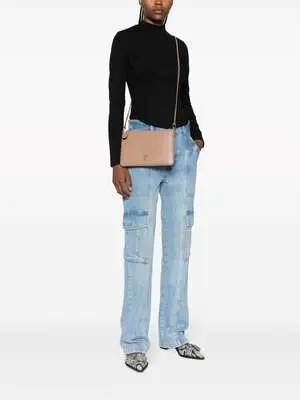 Pinko Love Birds Plaque Leather Crossbody Bag - Neutrals