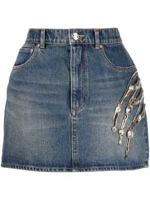 AREA Claw Cut Denim Miniskirt