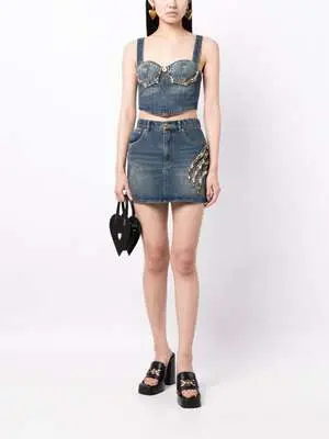 AREA Claw Cut Denim Miniskirt
