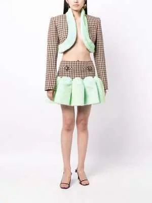 AREA Faux-fur Trim Cropped Jacket - Brown
