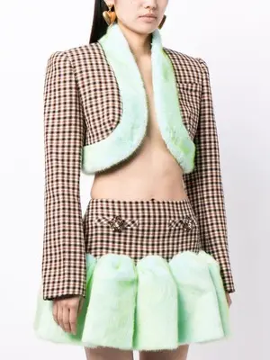 AREA Faux-fur Trim Cropped Jacket - Brown