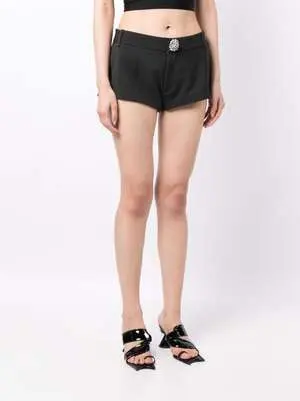 AREA Crystal-embellished Virgin Wool Mini Shorts