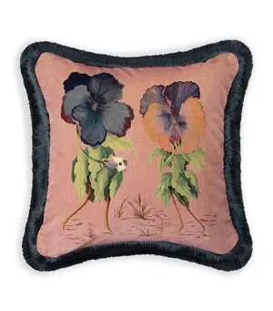 HOUSE OF HACKNEY Medium Velvet Amatoria Pansies Fringed Cushion - Pink