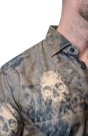 MACEOO Einstein Skull Sand Contemporary Fit Button-up Shirt - Brown