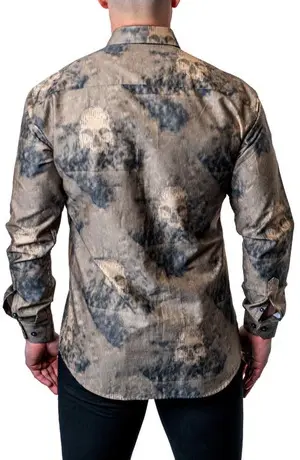 MACEOO Einstein Skull Sand Contemporary Fit Button-up Shirt - Brown