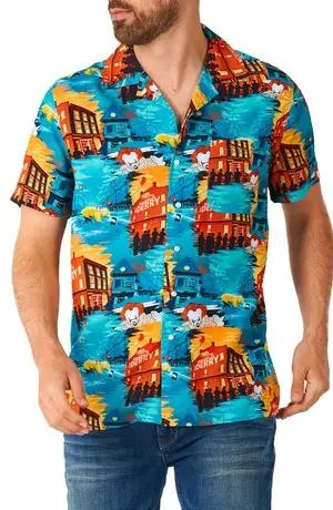 Opposuits It Short Sleeve Button-up Camp Shirt - Blue Multi