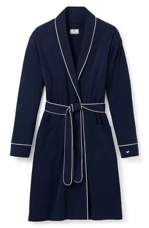 PETITE PLUME Luxe Pima Cotton Maternity Robe - Navy