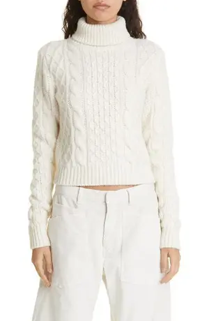 NILI LOTAN Andrina Wool & Cashmere Cable Turtleneck Sweater - Ivory