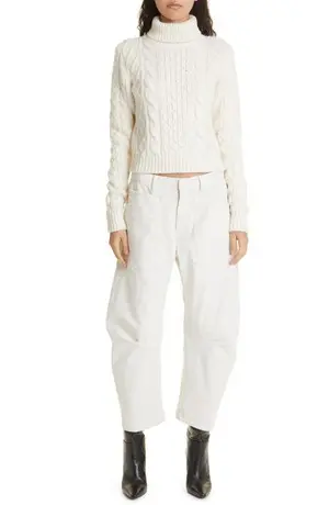 NILI LOTAN Andrina Wool & Cashmere Cable Turtleneck Sweater