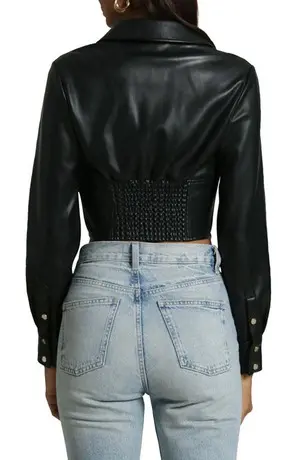 Avec Les Filles Faux-ever Leather™ Long Sleeve Cropped Corset Shirt