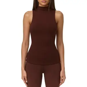 Naked Wardrobe Sleeveless Mock Neck Top - Chocolate